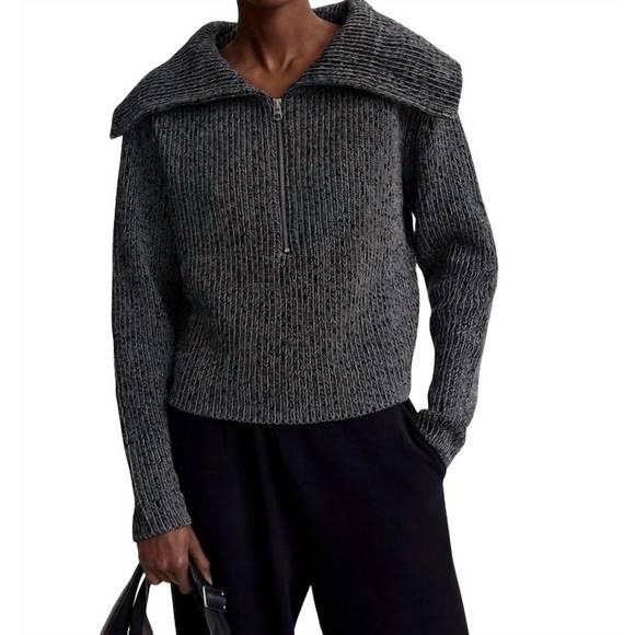 Varley | Sweaters | New Varley Elise Half Zip Knit Sweater In Black ...